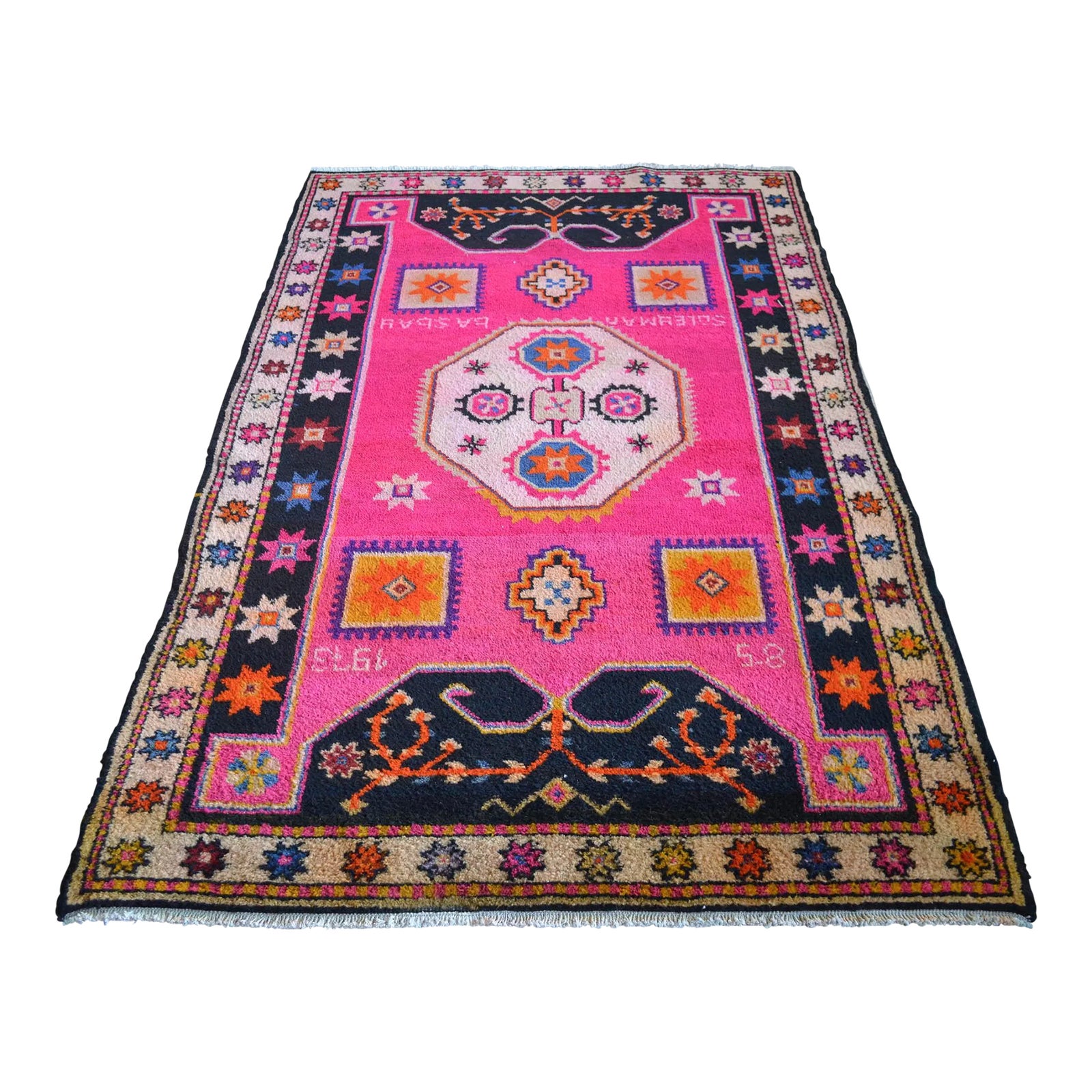 1970s Vintage Hand Knotted Hot Pink Rug | Chairish