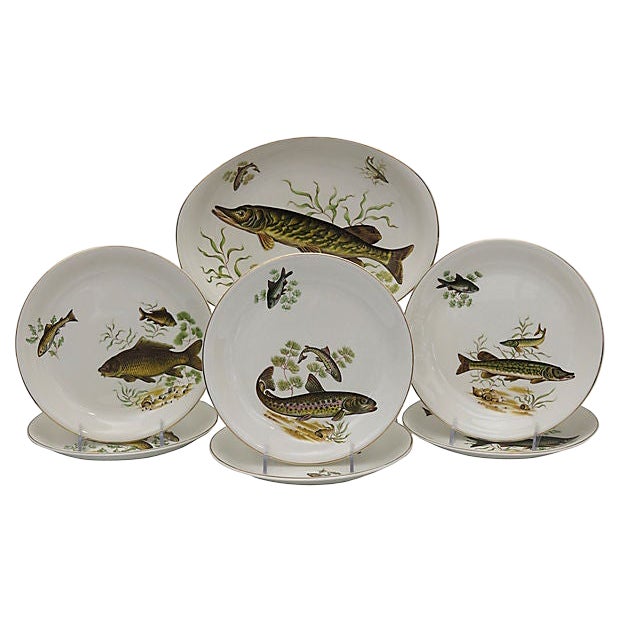 Midcentury English Fish Serving Set, 7Pcs | Chairish