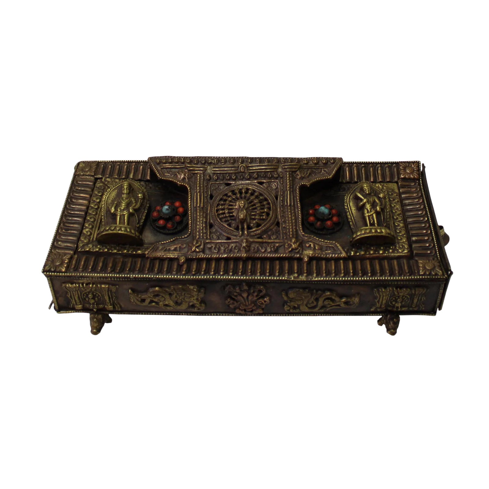 Chinese Metal Rectangular Beads Dimensional Motif Incense Burner ...