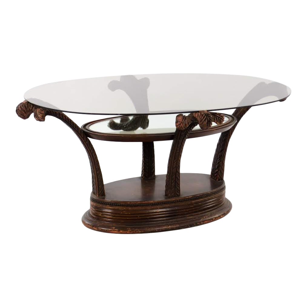 1950s Traditional Carved Wood and Glass Cocktail Table | Chairish