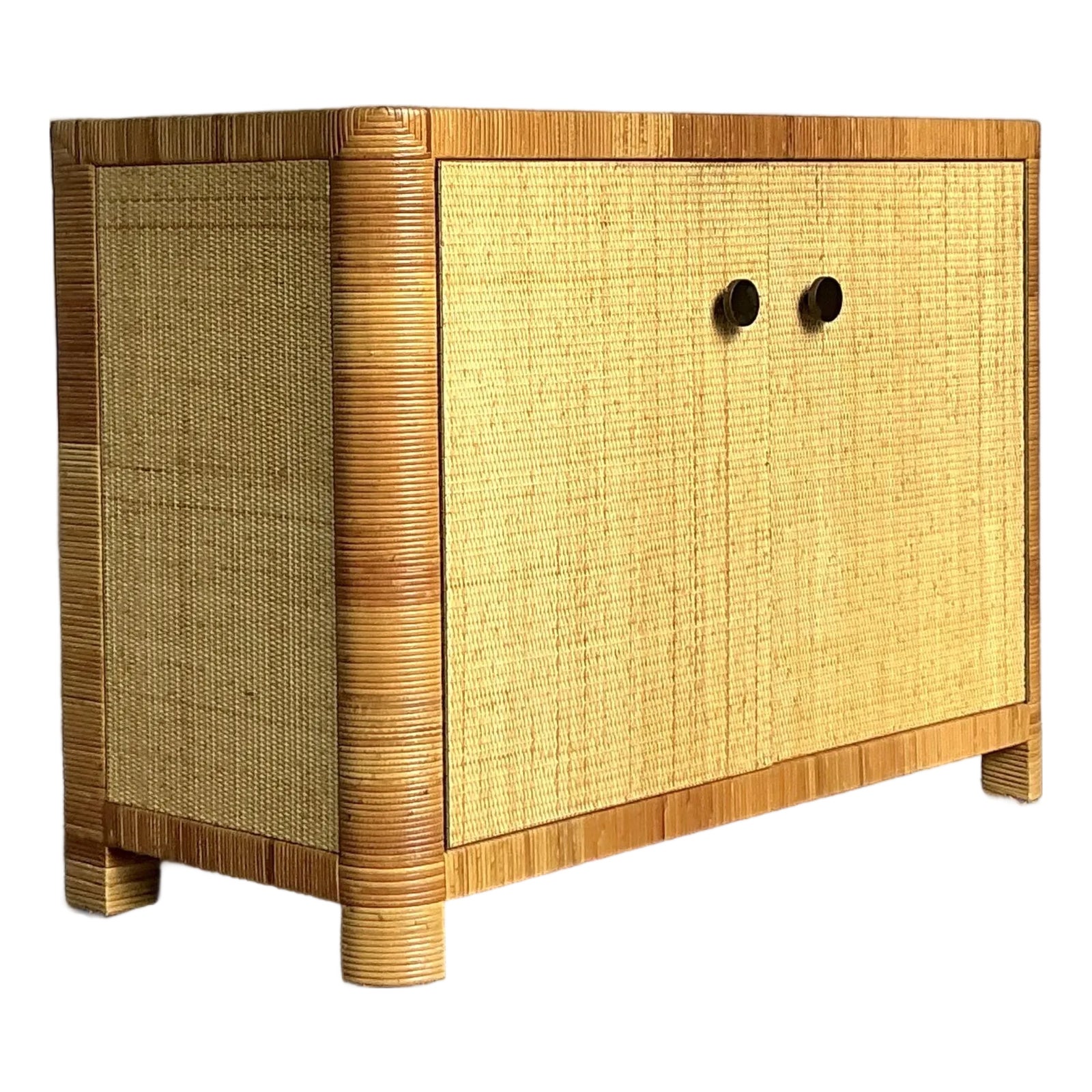 Vintage Boho Bielecky Brothers Woven Rattan Cabinet | Chairish