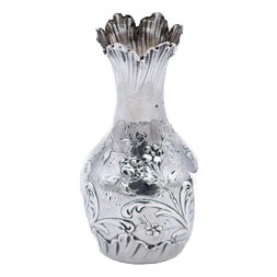 Small Silver Vase with Embossed Flowers | Chairish