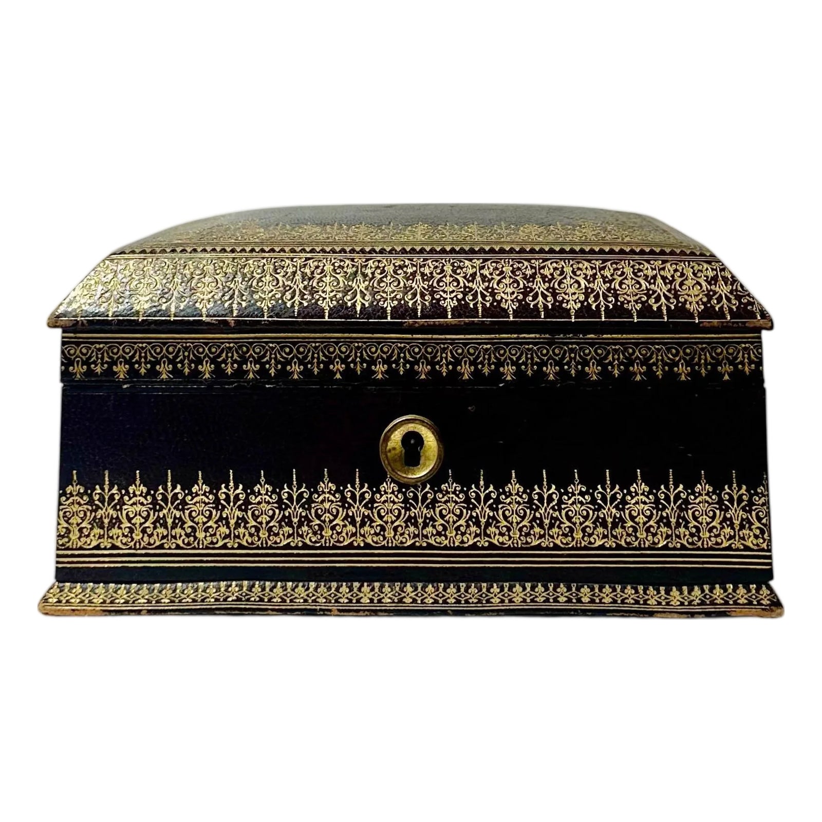 Antique French Embossed Leather Box | Chairish