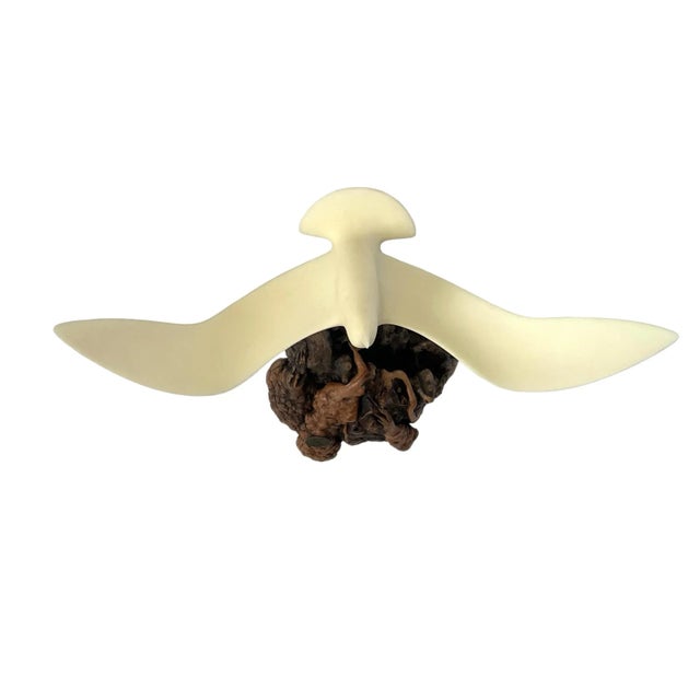 Large John Perry Burl Wood Mounted Flying White Seagull Kinetic Art ...