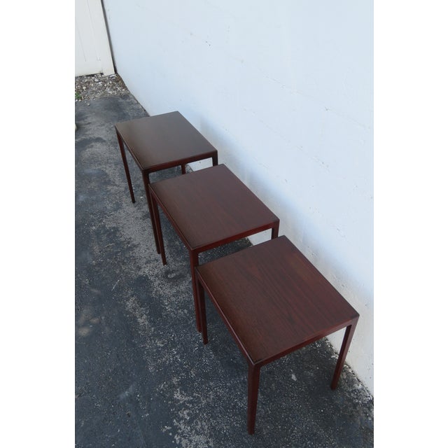 Mid Century Danish Modern Teak Wood Set of Three Nesting Tables | Chairish