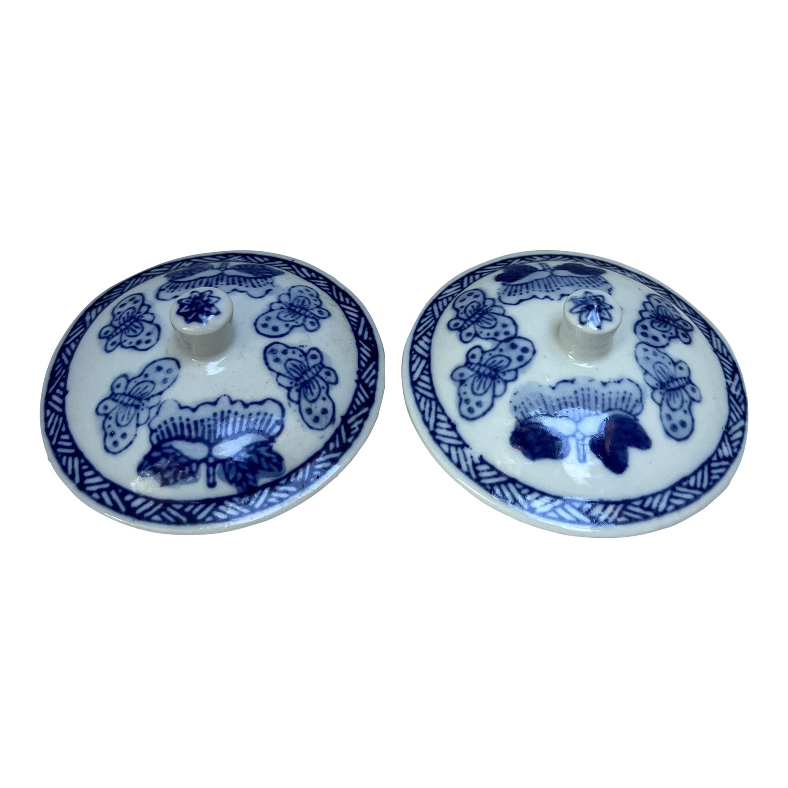 Blue and White Chinese Porcelain Jar Lids a Pair | Chairish