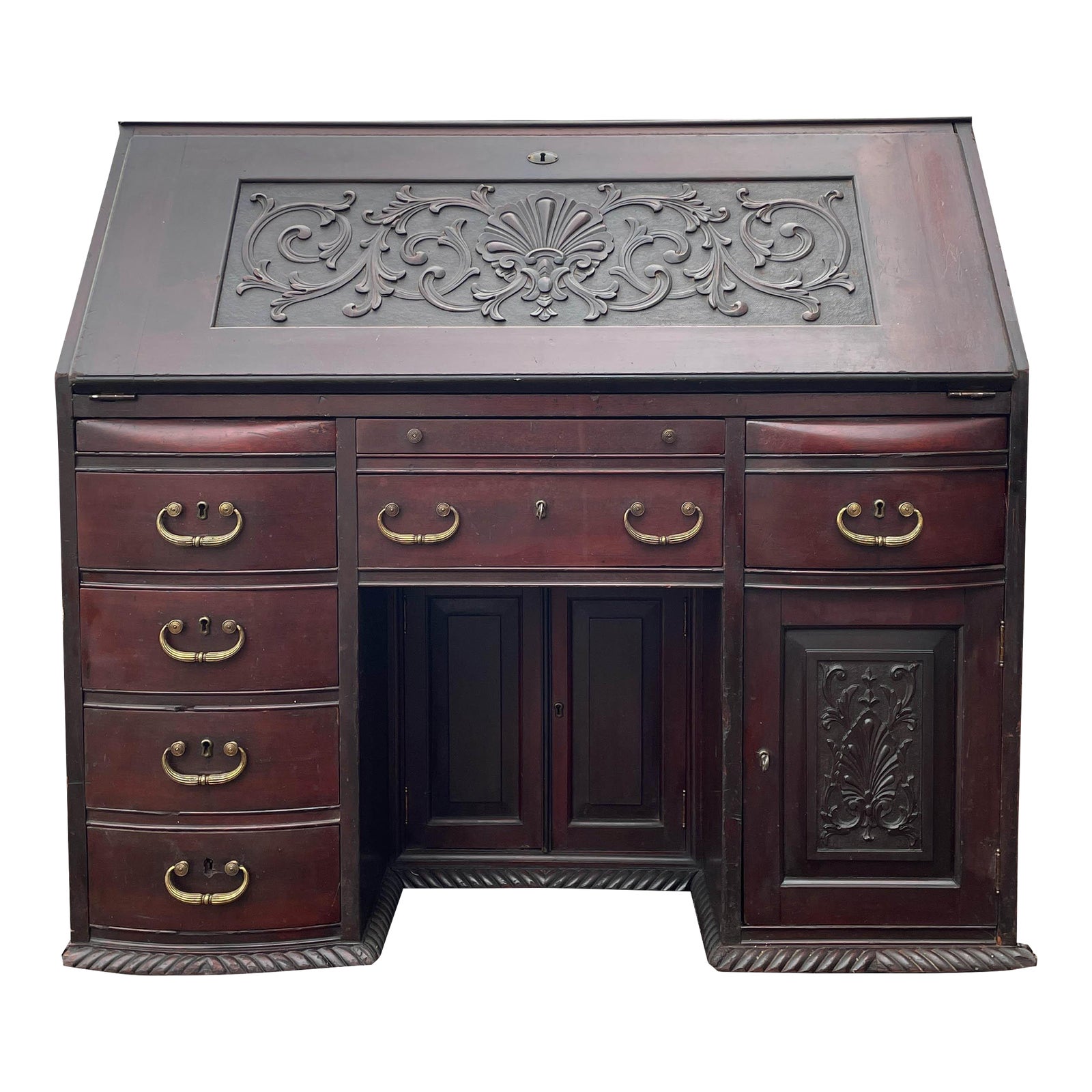 1800s Georgian Kneehole Secretary Desk. Mahogany With Carved Details ...