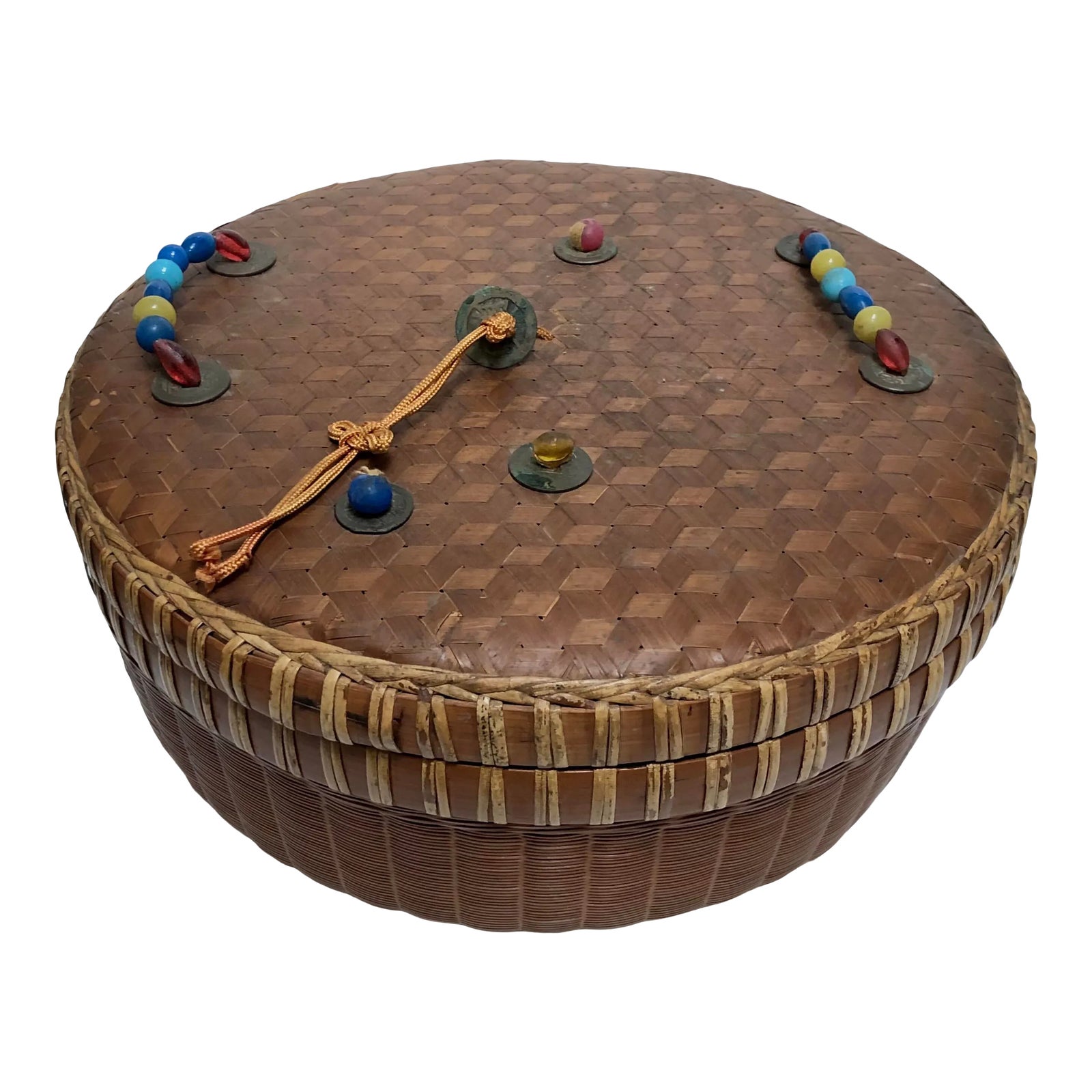 Antique Chinese Sewing Basket With Peking Glass Beads | Chairish