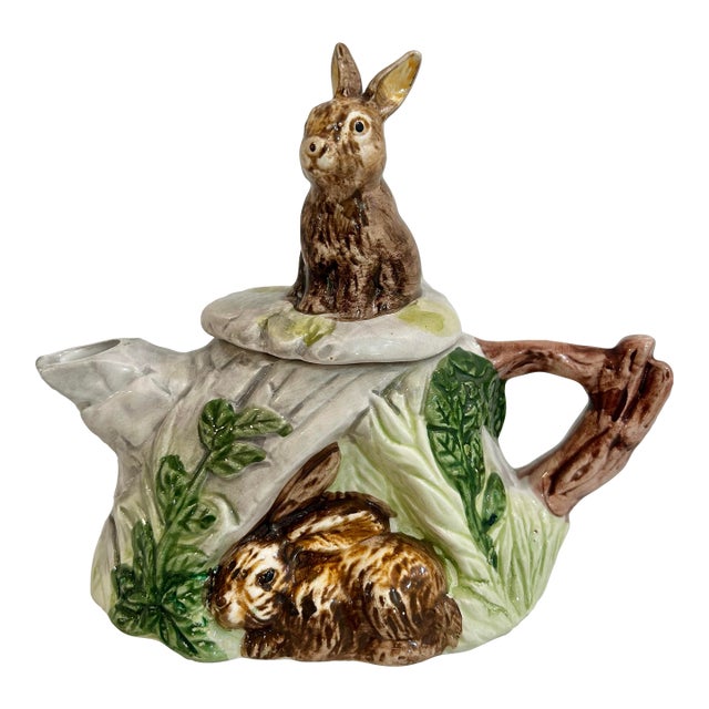 Vintage CBK Majolica Style Bunny Rabbit Tea Pot | Chairish