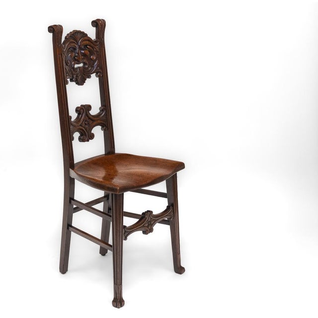 English Edwardian Oak Side Chair with Carved Green Man, 1890s | Chairish