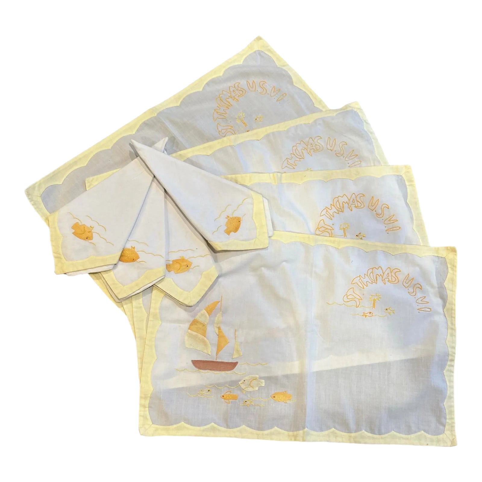Island Hand Embroidery Applique Placemat and Napkins Set- 8 Pieces ...