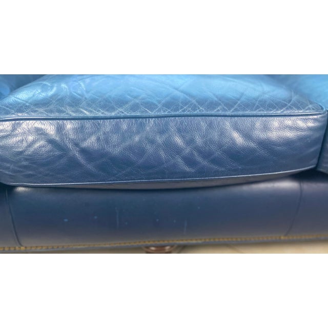 Vintage Hancock & Moore Navy Blue Leather Sofa / Couch With Nailhead ...