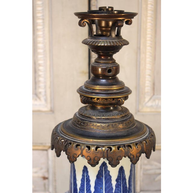 Large Chinese Blue and White Porcelain Lamp Base with French Bronze ...