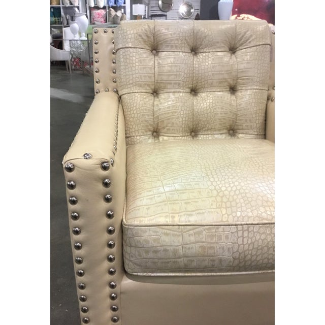 Leather Craft Co. Modern Embossed Alligator Print Cream Leather Club ...