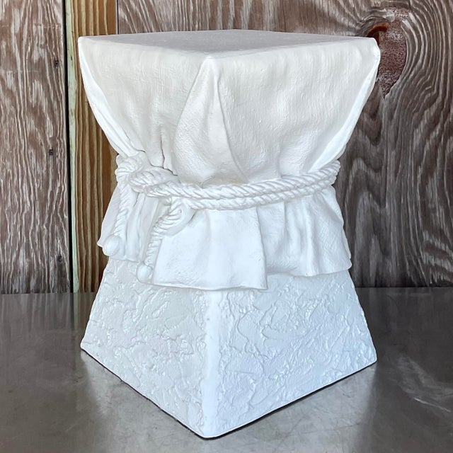 Vintage Boho Plaster Tie Stool After John Dickinson | Chairish