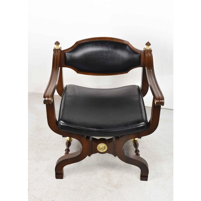 Mid Century Savonarola Style Upholstered Medallion Chair - a Pair ...