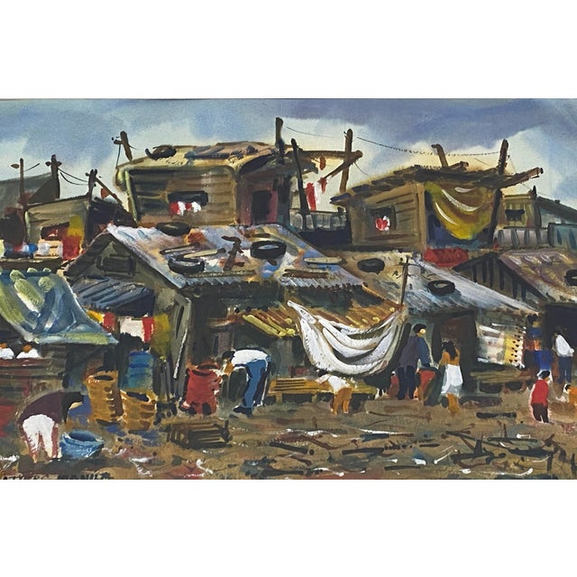 Lewis Suzuki "Squatters in Manila" Original Watercolor C.1960 | Chairish