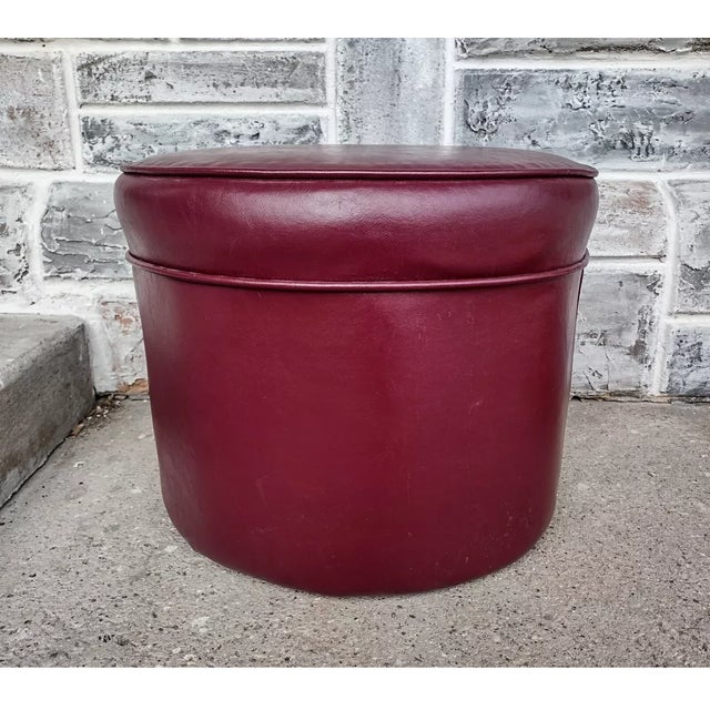 1990s Vintage Round Hassock Vinyl Ottoman Foot Stool | Chairish