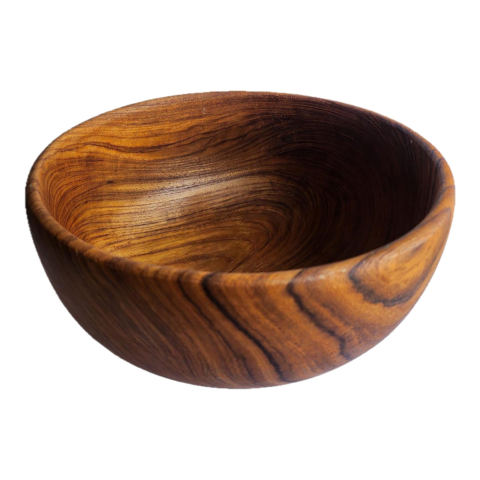 1970s Teak Wood Hand Turned Serving Bowl | Chairish