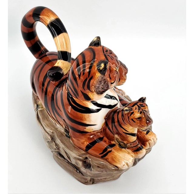 Vintage Ceramic Tiger and Cubs Tea Pot With Striped Tiger Tail Handle ...