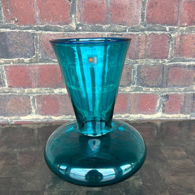 Blenko Teal Blue Glass Vase 12” Tall | Chairish