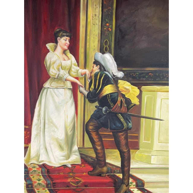 Renaissance Couple on Red Rug Oil Painting | Chairish