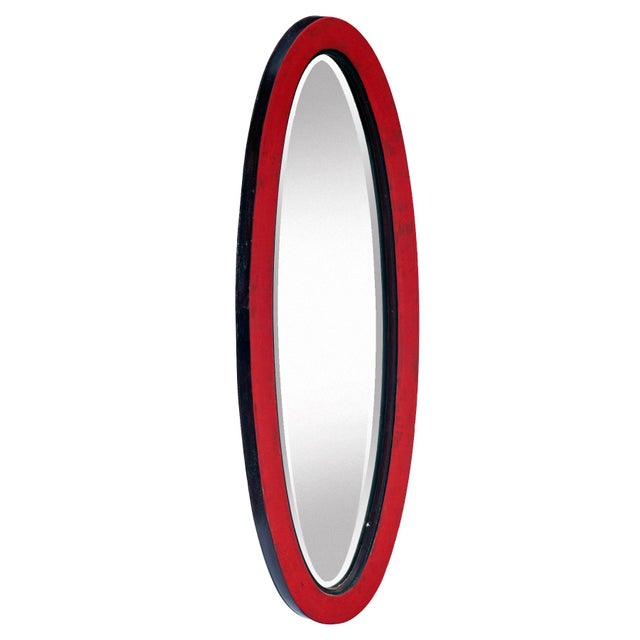 Early 20th Century Slender Oval Beveled Mirror in Ruby Red | Chairish