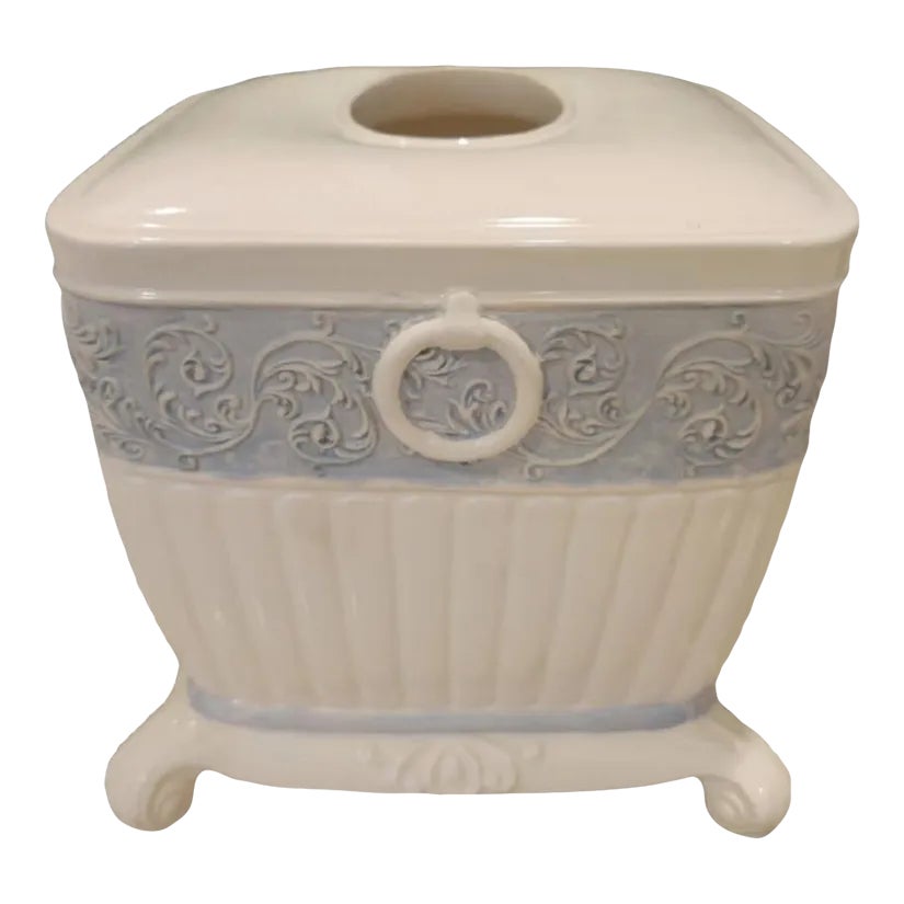 Vintage Ceramic Pale Blue White Traditional Tissue Box Cover Holder ...