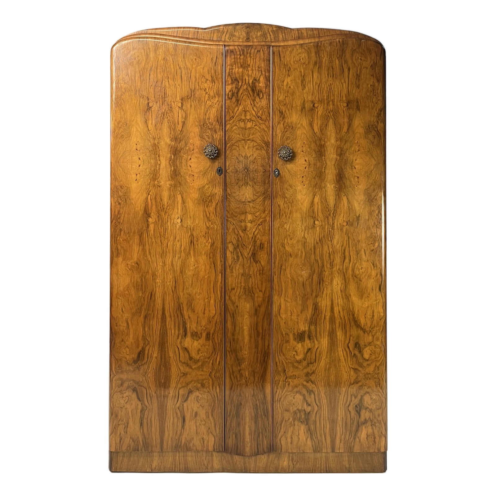 Vintage Art Deco English Burl Walnut Armoire Wardrobe By Durable 3856