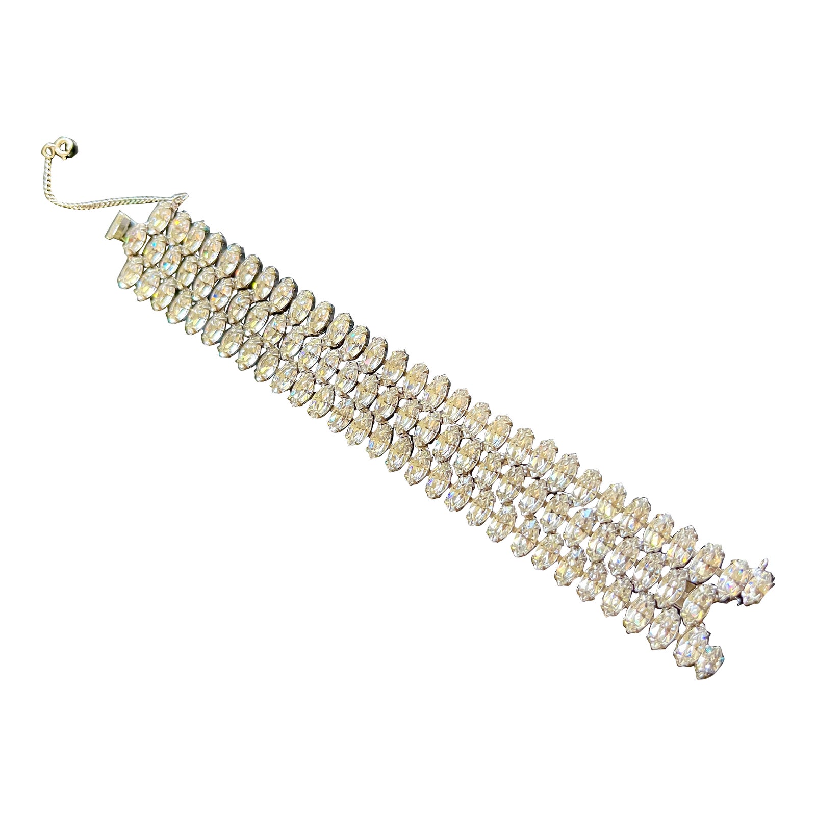 Large Sparkly Three Row Rhinestone Bracelet | Chairish