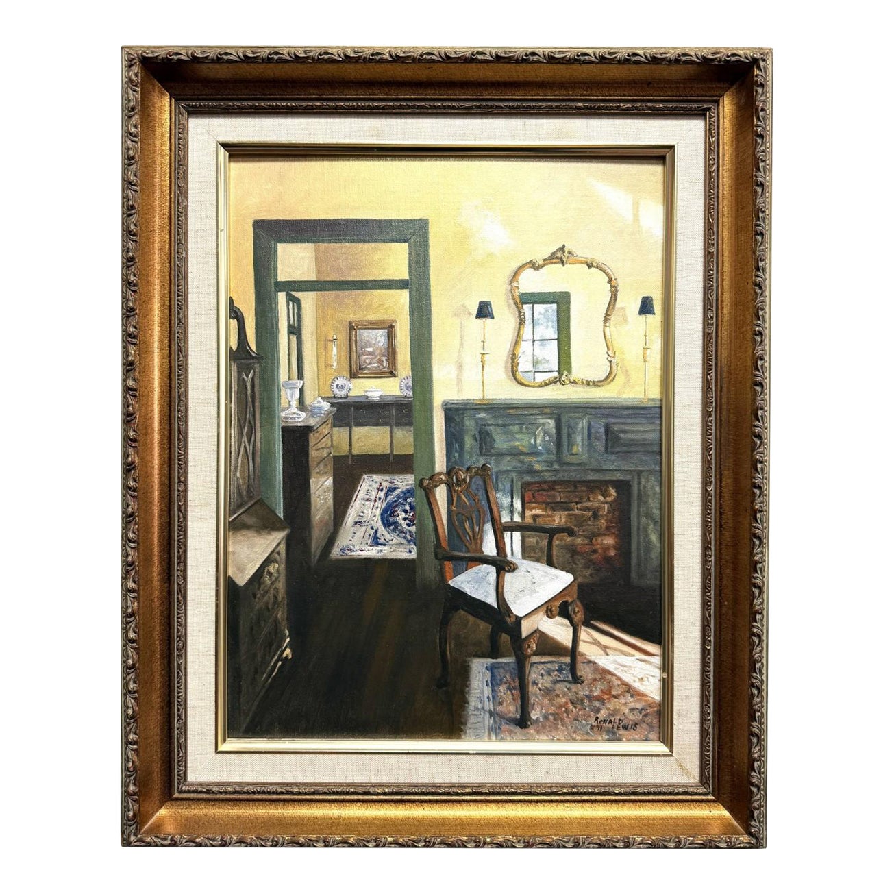 Late 20th Century Original Parlor Scene Oil on Canvas by Listed Artist ...