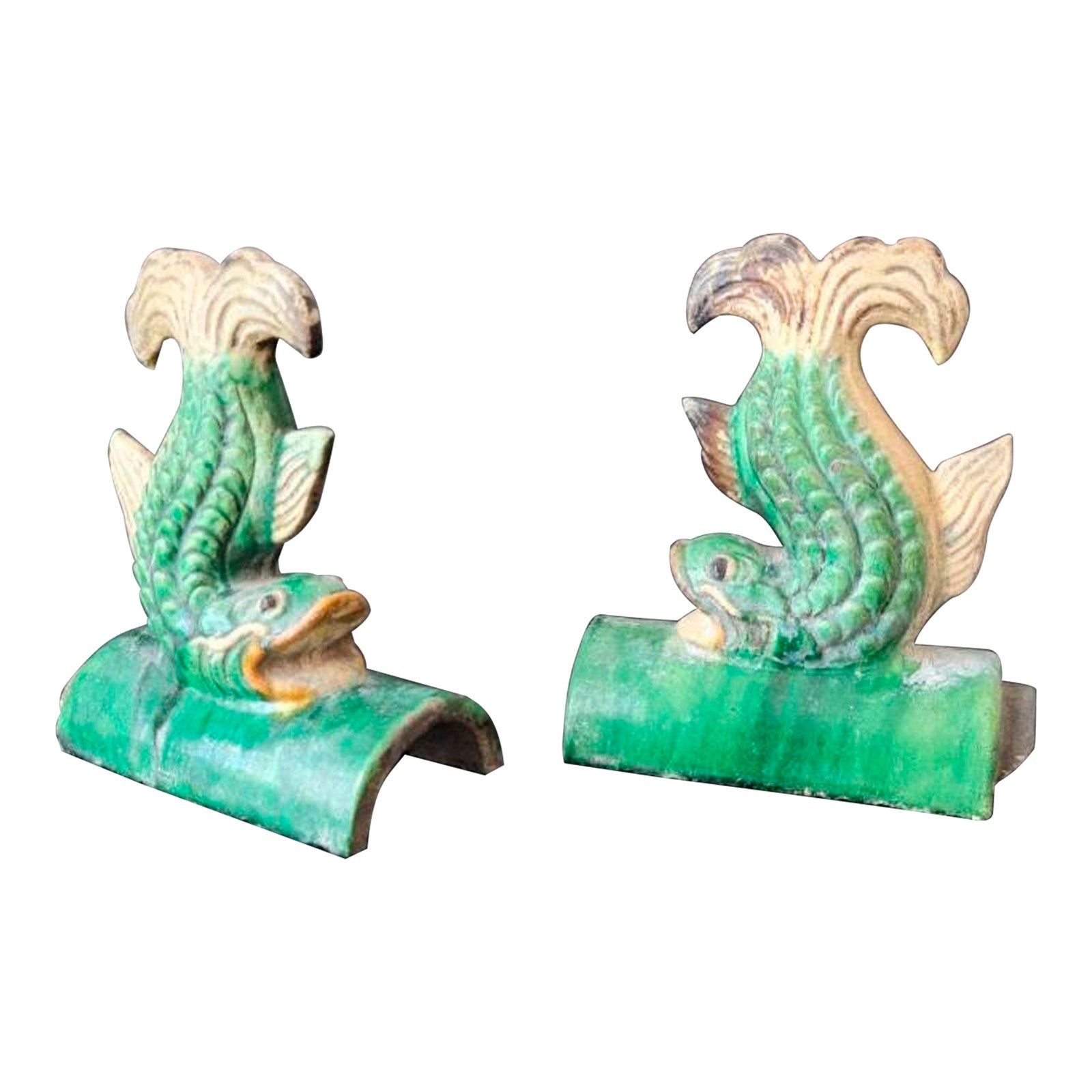 Antique Asian Architectural Figural Fish Roof Tile - a Pair | Chairish