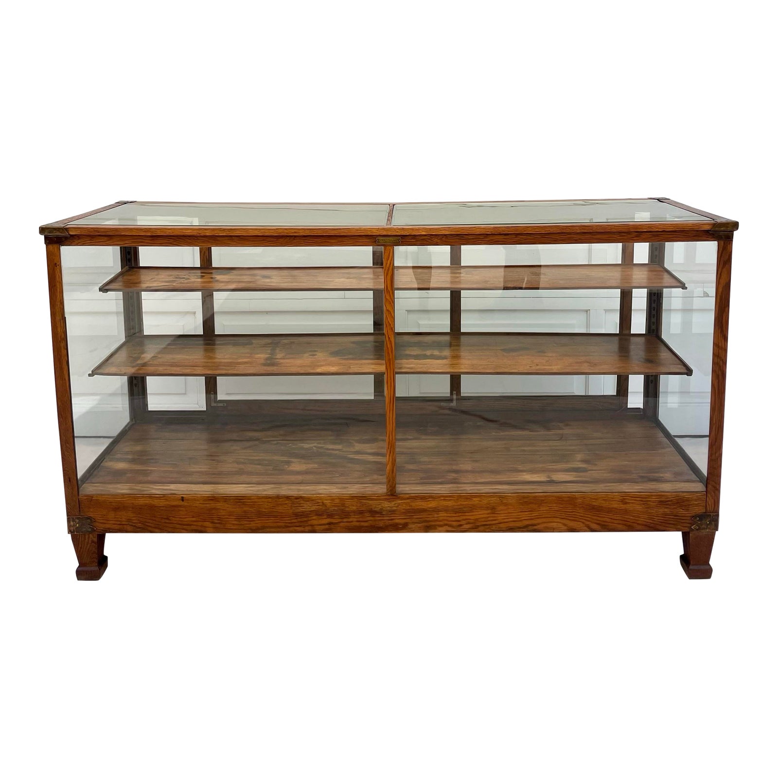Antique Oak Glass Copper Sliding Glass Door Mercantile Display Case ...