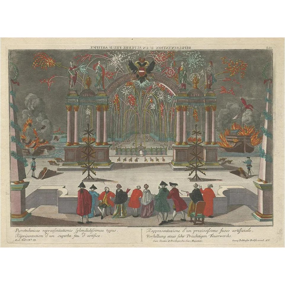 Probst, Representation of Pyrotechnics Fireworks View, 1765, Print ...