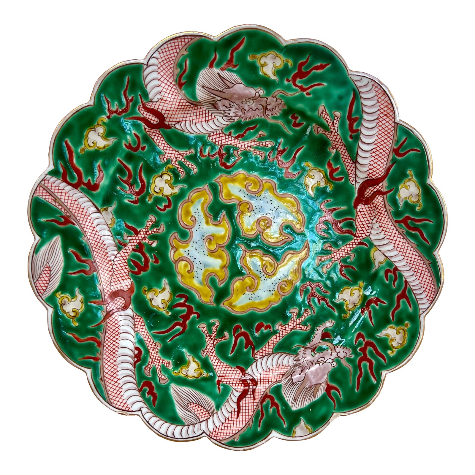 Midcentury Aoki Brothers Company Japanese Dragon Pottery Plate | Chairish