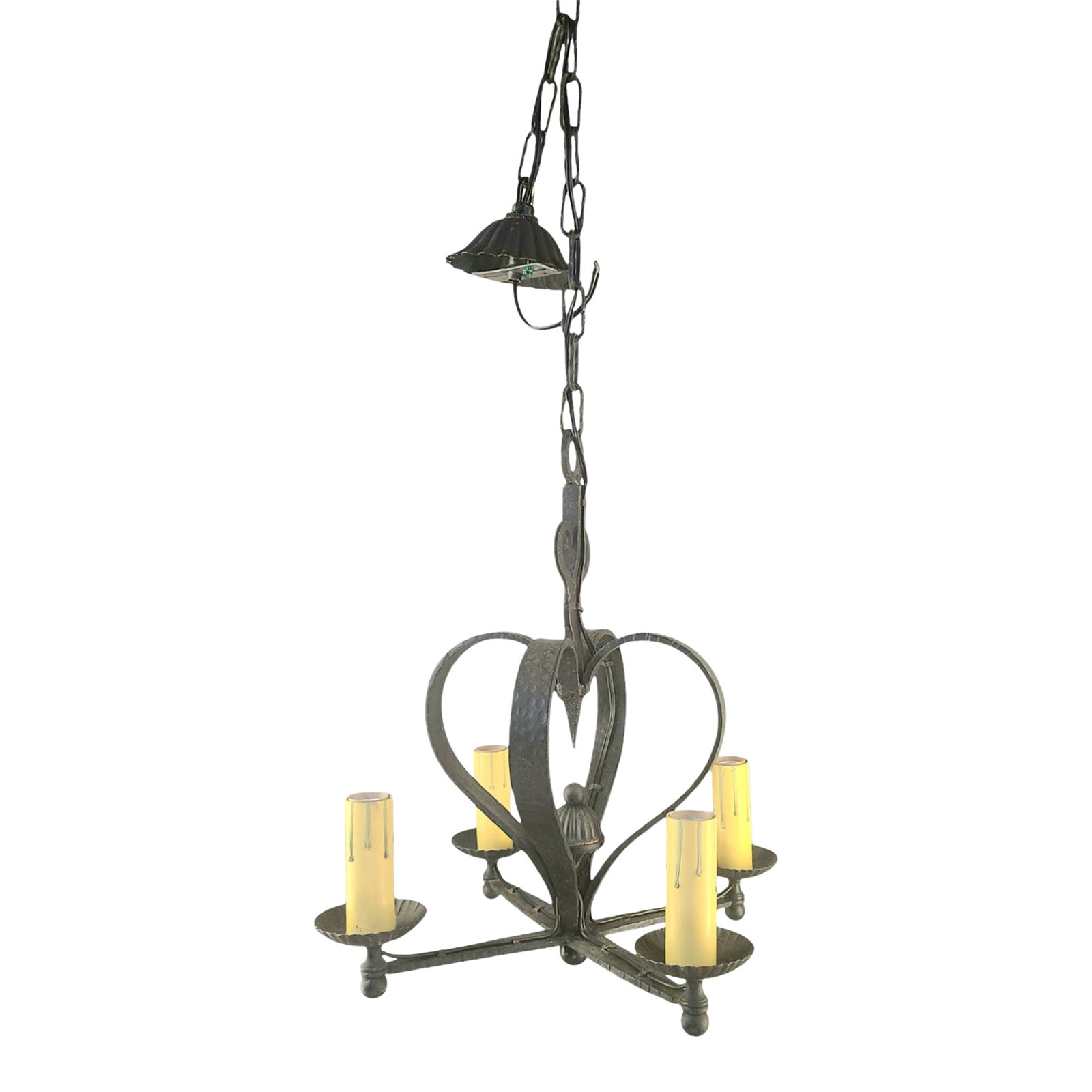 Antique Arts & Crafts Forged Wrought Iron Hent Hammered Heart Nest ...
