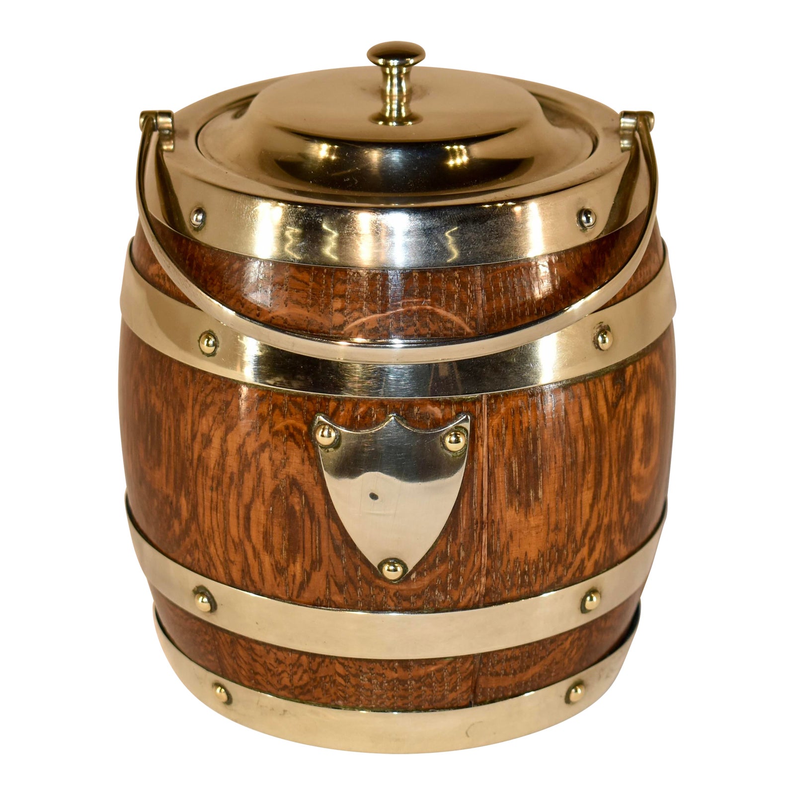 Circa 1900 English Oak Banded Biscuit Barrel | Chairish