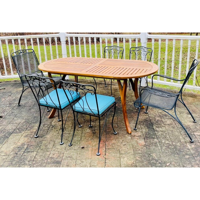 Mid 20th Century Vintage Wrought Iron Outdoor Dining Set Seating for 6 ...