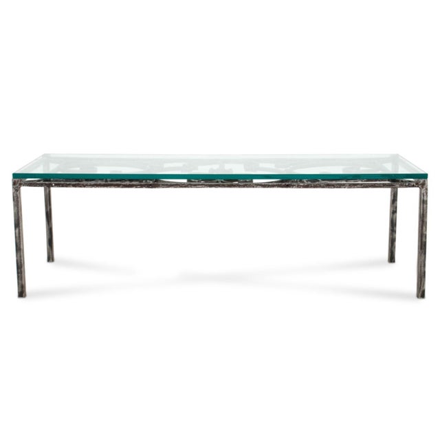 French Wrought Iron Grate Glass Top Coffee Table | Chairish