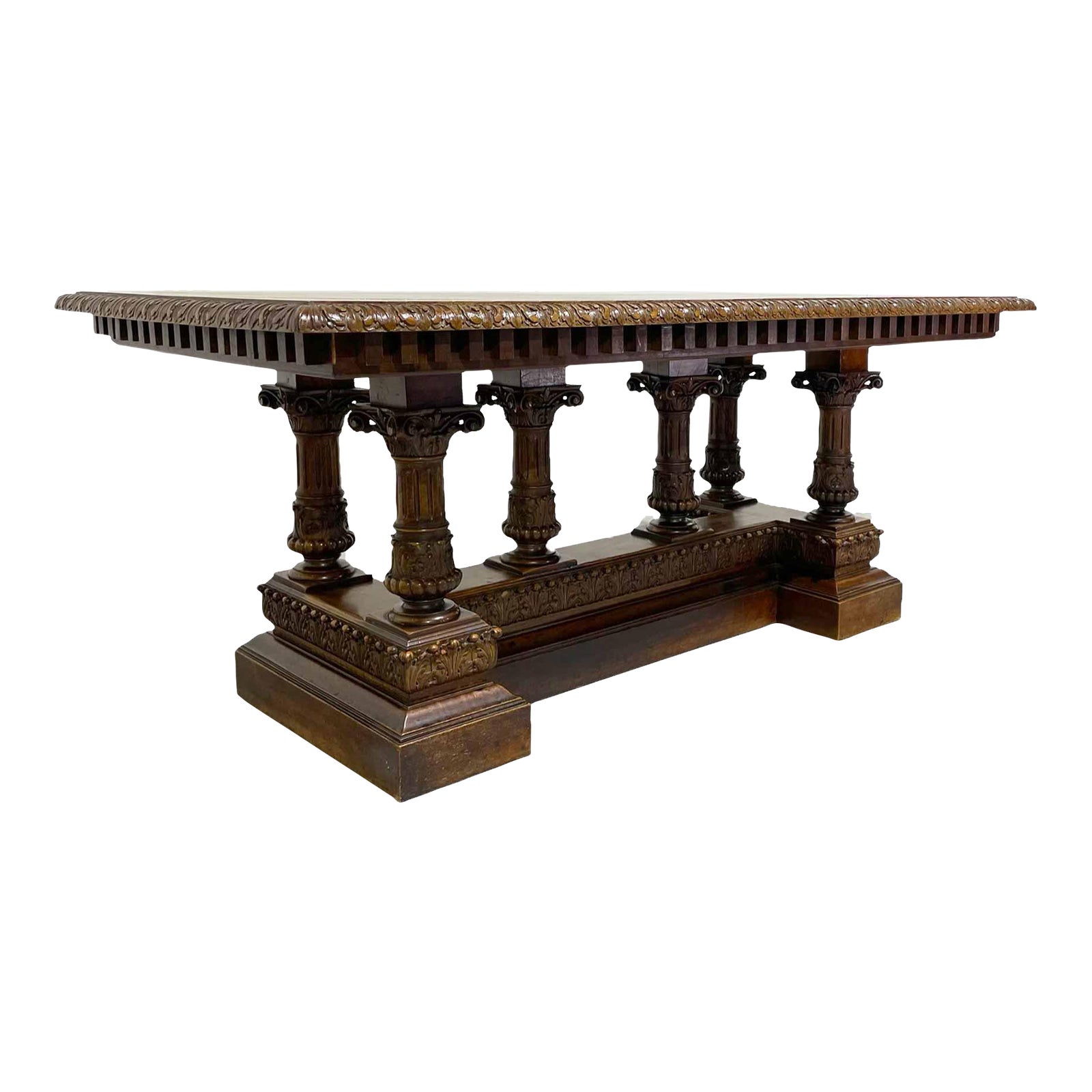 Antique Italian Renaissance Style Walnut Hand Carved 6 Column Library ...