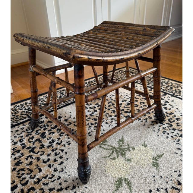 Antique English Tortoise Rattan Thebes Stool | Chairish