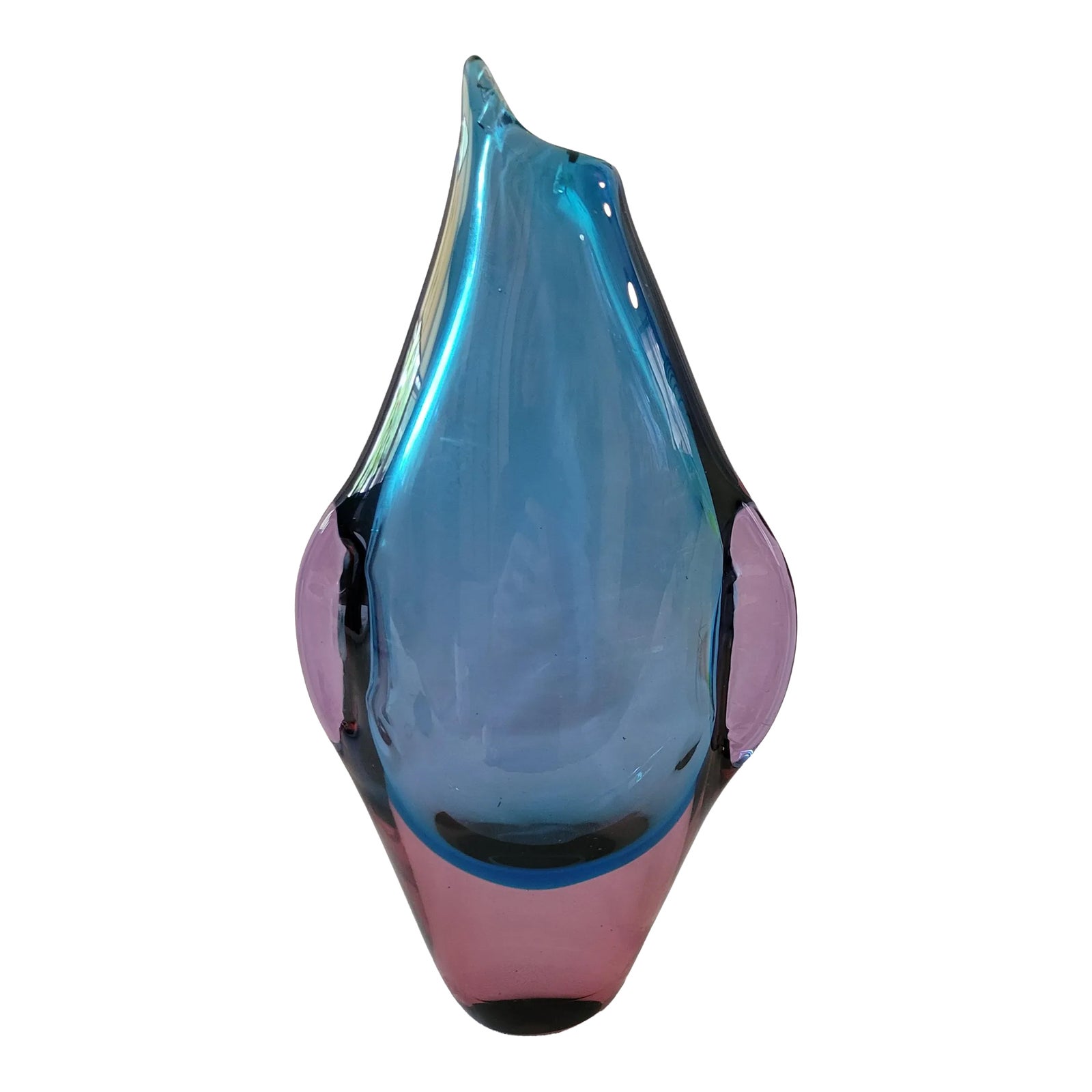 1970s Mid-Century Modern Sommerso Art Glass Penguin Vase Attrib. Flavio ...