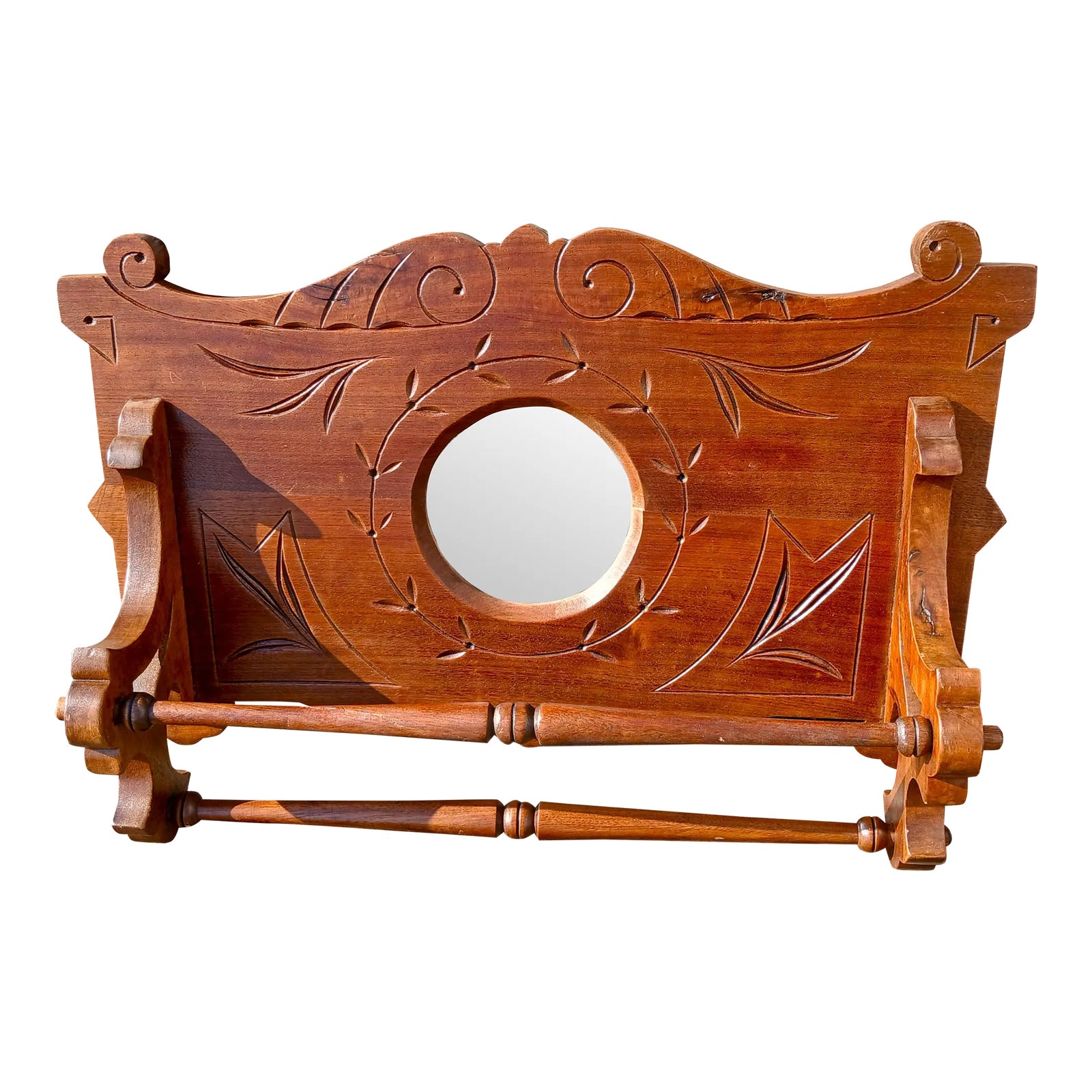 Antique Victorian Wall Mount Towel Rack Walnut Wood With Mirror and ...