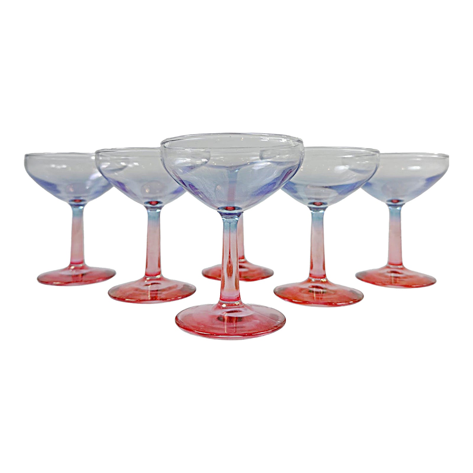 Vintage Art Deco Two Tone Iridescent Champagne Coupes - Set of 6 | Chairish