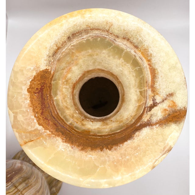 Oversized 20th Century Red and Cream Striated Onyx/ Marble Urn Vases - a Pair | Chairish