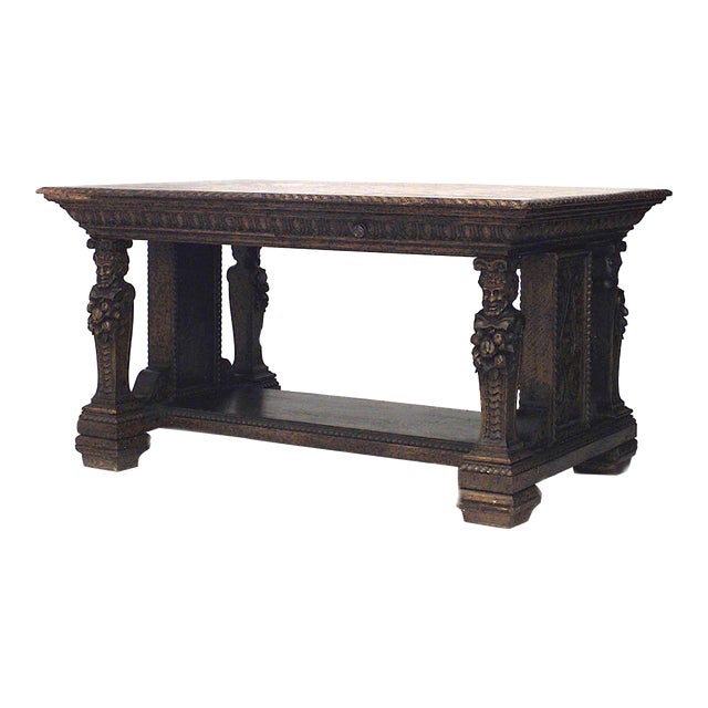 Italian Renaissance Style Oak Library Table Desk | Chairish