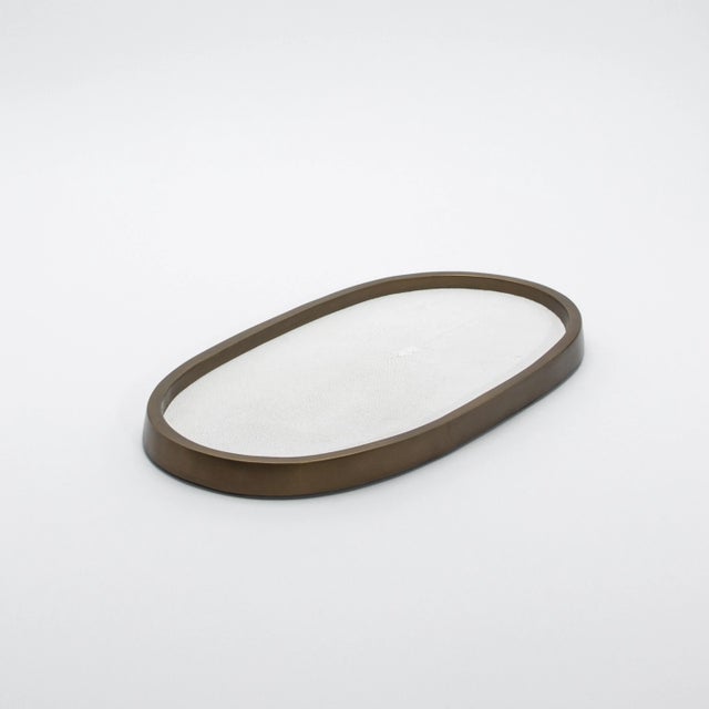 Oval Tray in White Shagreen With Bronze Patina Brass by Kifu Paris ...
