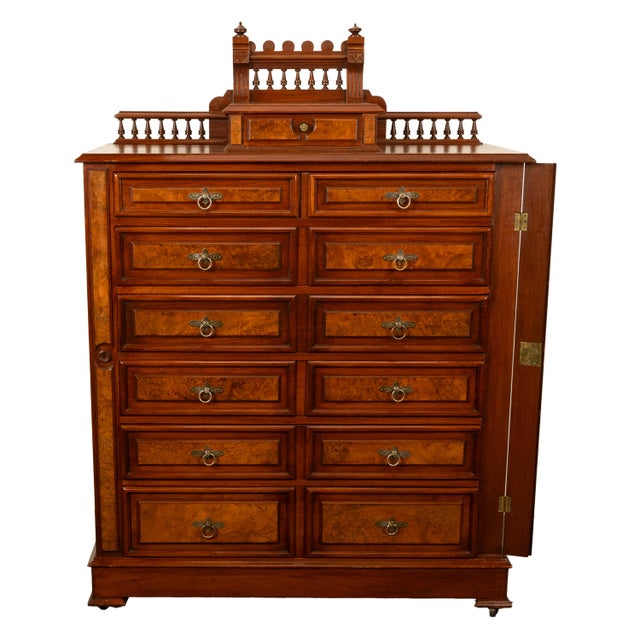 Antique American Burl Walnut Lock Side Eastlake Highboy Chest of ...