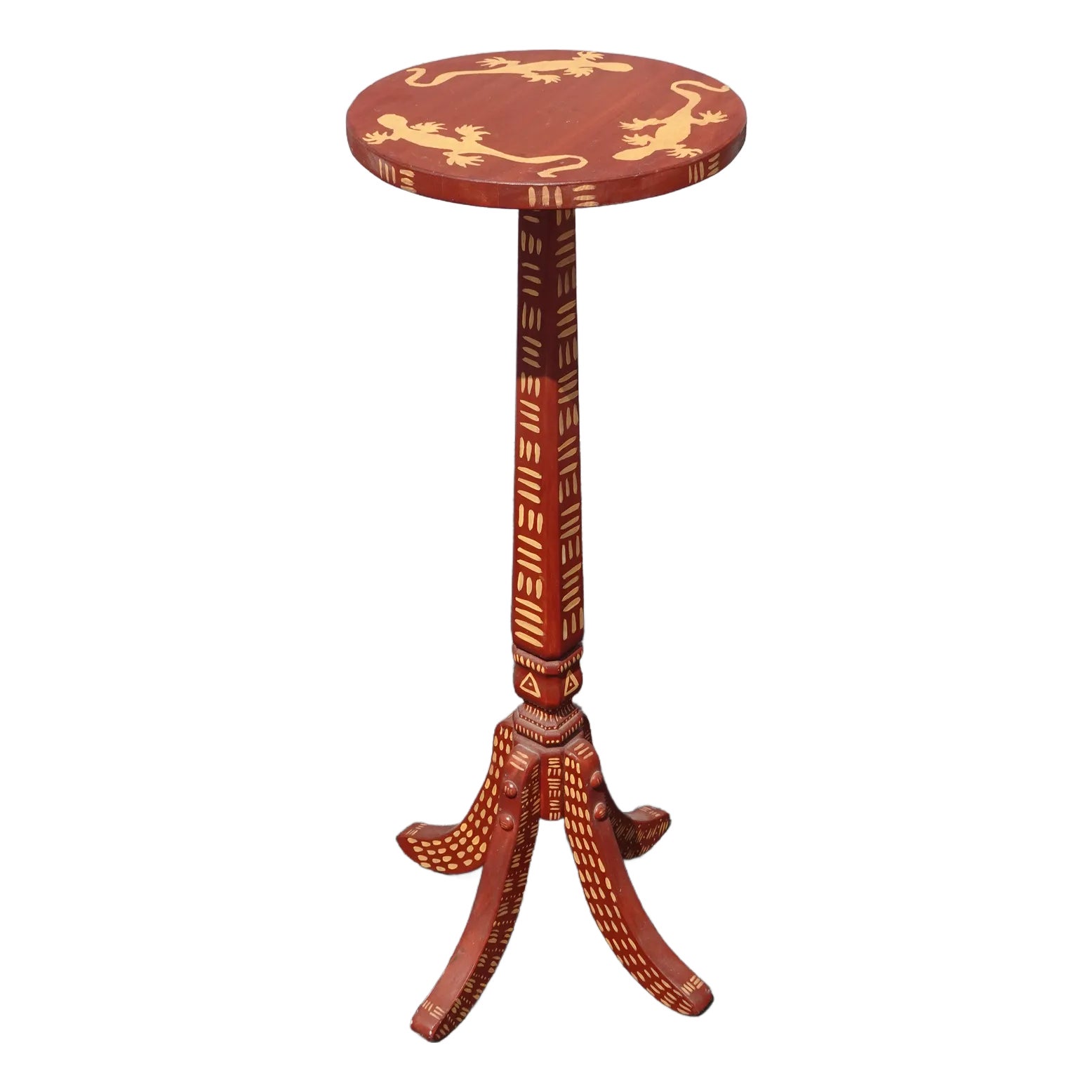 Tall Side Table Plant Stand Hand Painted Burnt Orange With Gecos | Chairish