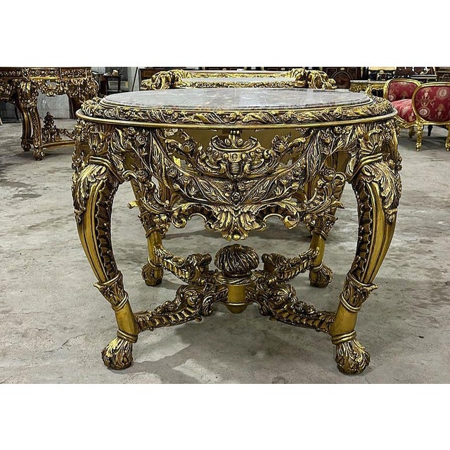 Gold Medium Table Marble Topped French Style | Chairish